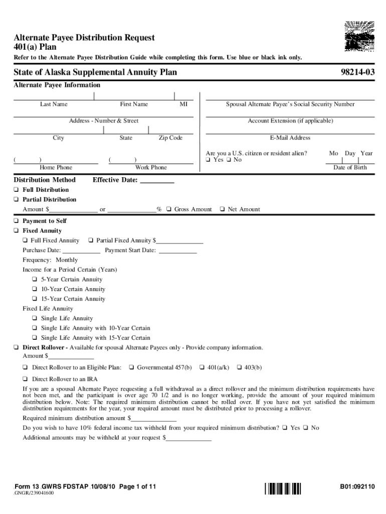Fillable Online Distribution payable to alternate payee and another ...