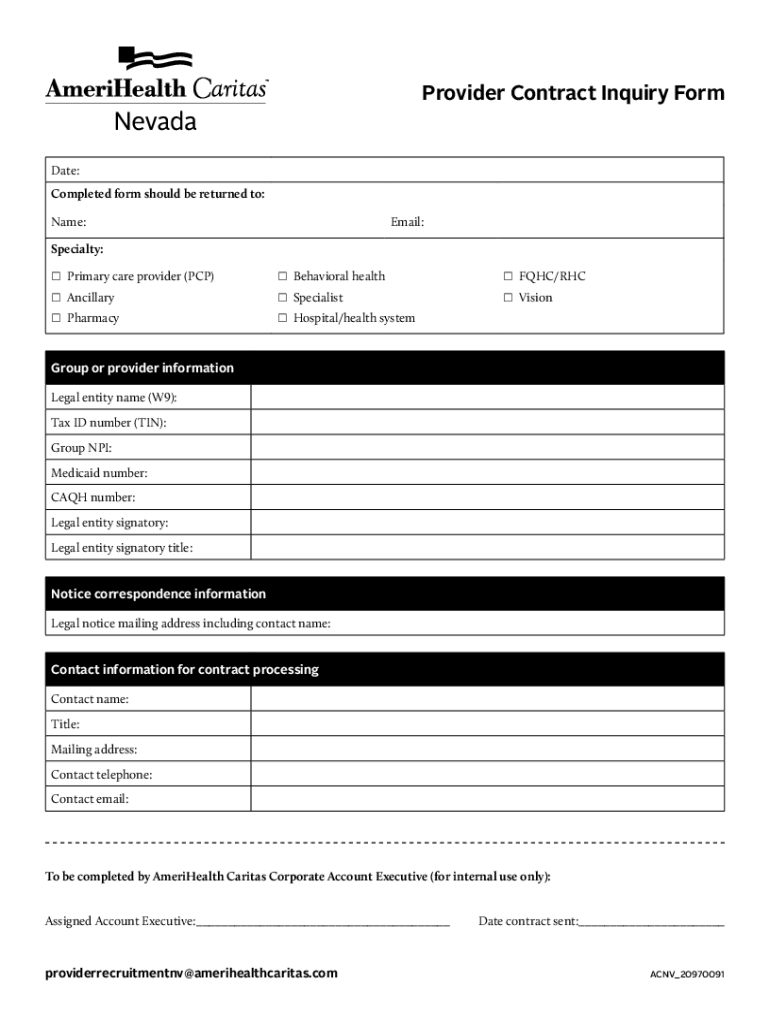 Fillable Online Fillable Online Provider Contract Inquiry Form ... Fax ...