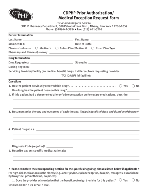 Fillable Online Cdphp Prior Authorization/medical Exception Request ...