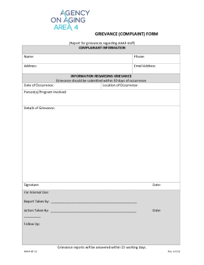 Fillable Online GRIEVANCE (COMPLAINT) FORM Fax Email Print - pdfFiller