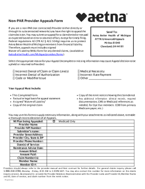 Fillable Online IL Non-Par Provider Appeal Form - Aetna Better Health ...