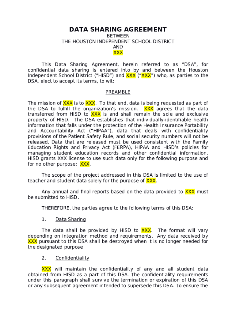 This Data Sharing Agreement, herein referred to as DSA ... Doc Template ...