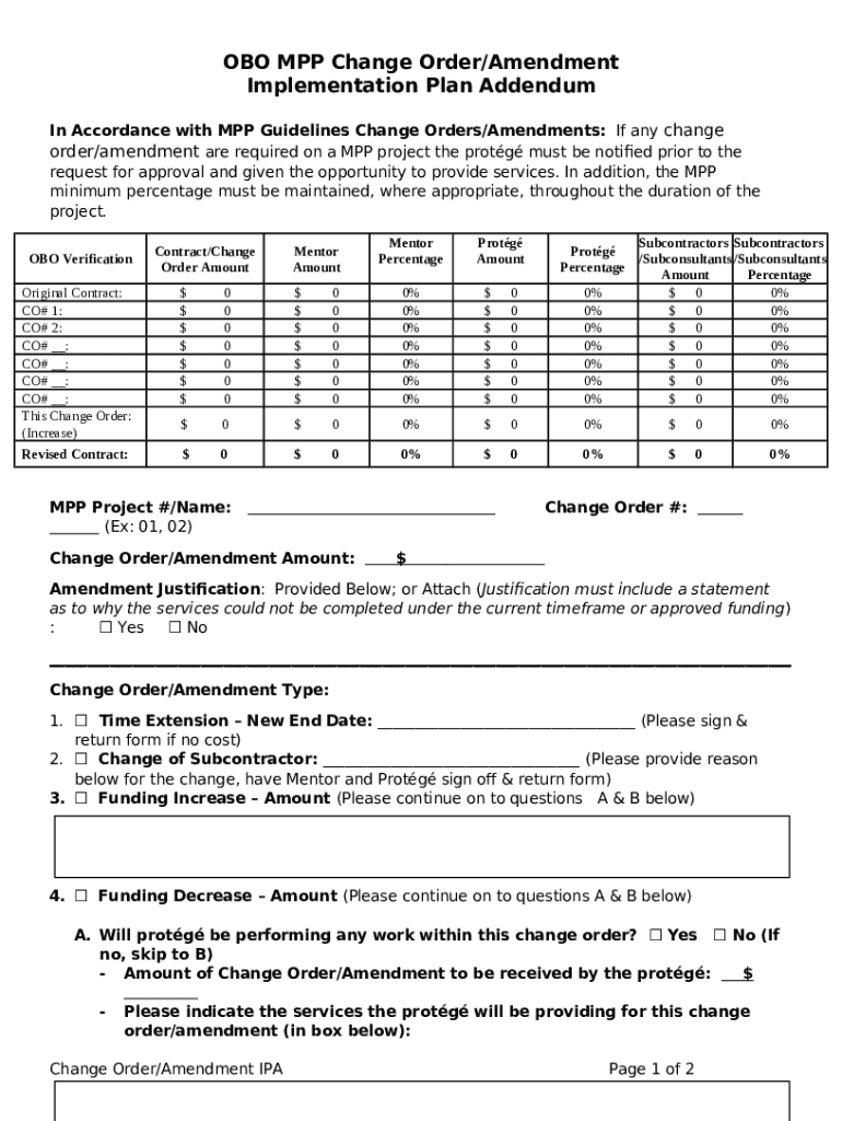 OBO MPP Change Order/Amendment Doc Template | pdfFiller