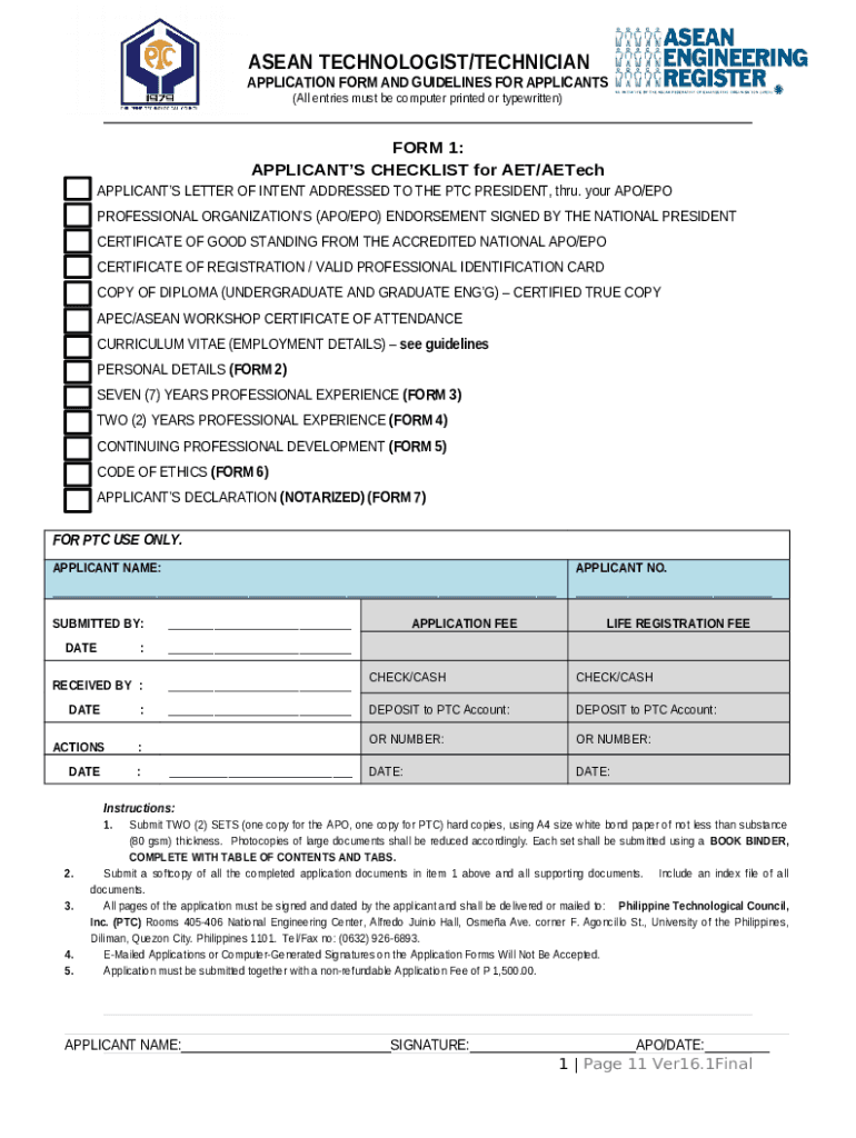 APPLICANTS CHECKLIST for AET/AETech Doc Template | pdfFiller