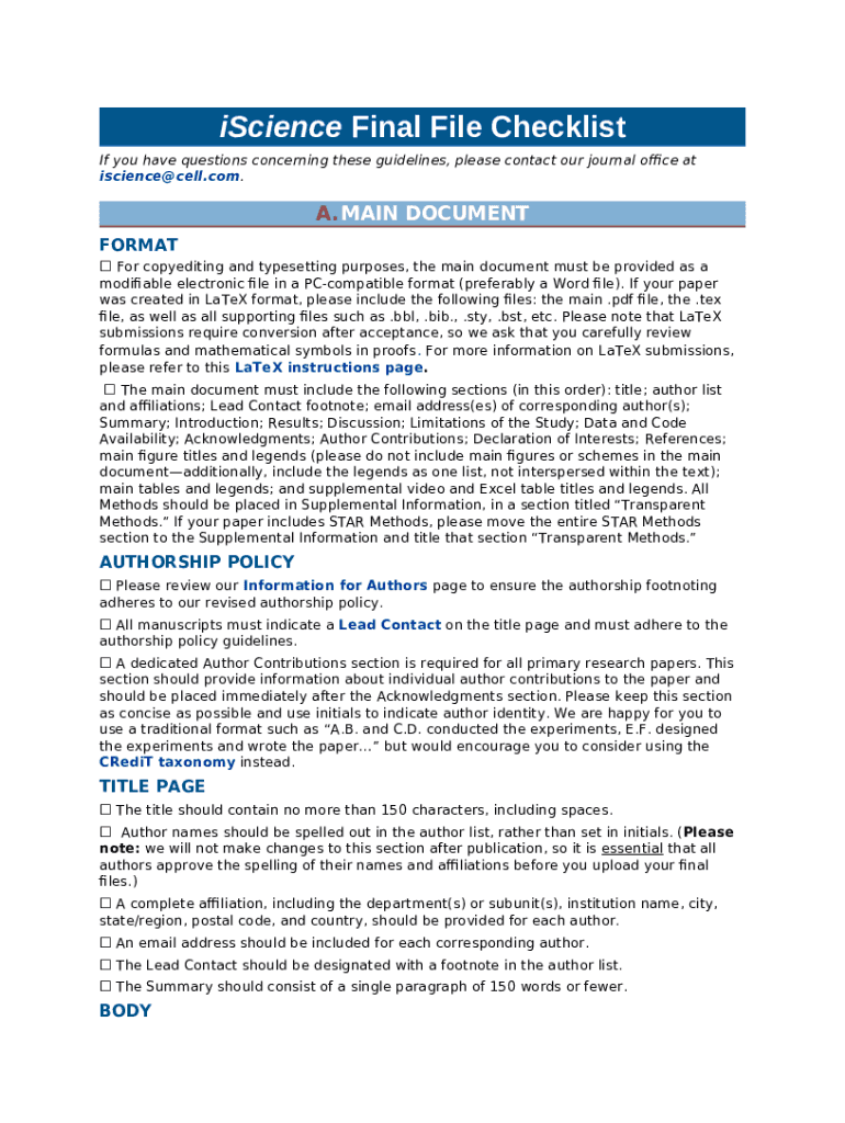 iScience Final File Checklist - Cell Press Doc Template | pdfFiller