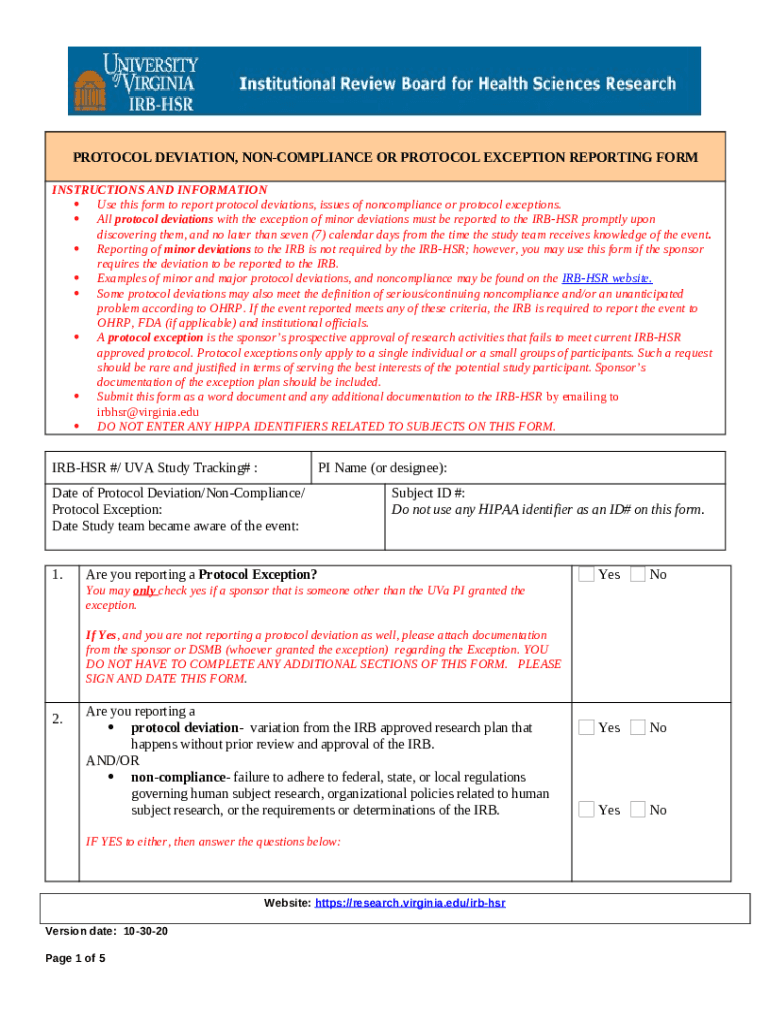Protocol Deviation Possible Noncompliance Report Doc Template | pdfFiller