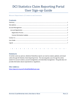 Fillable Online insurance mo DCI Statistics Claim Reporting Portal User ...