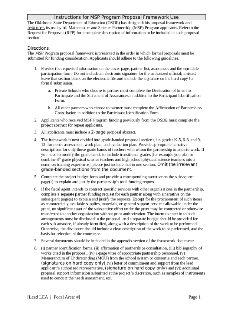 Instructions for MSP Program Proposal Framework Use Lead LEA ... - sde ...