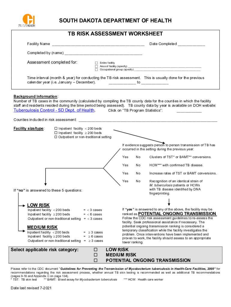 2021 2024 Form SD TB Risk Assessment Worksheet Fill Online Printable