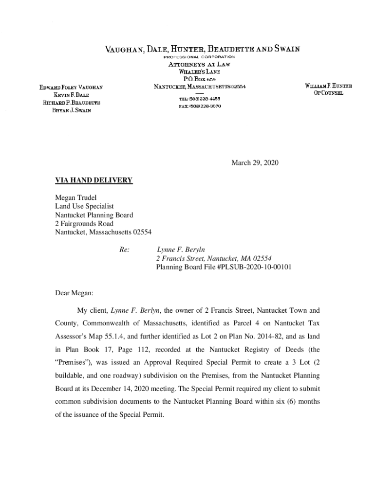 Fillable Online VIA HAND DELIVERY - Nantucket Fax Email Print - pdfFiller