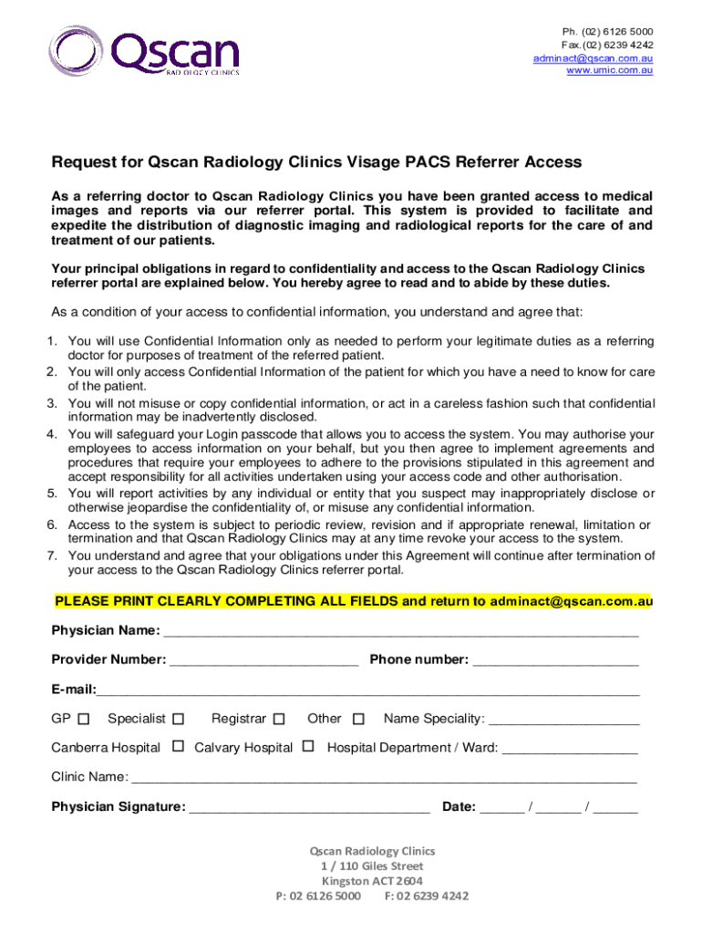 Fillable Online Request for Qscan Radiology Clinics Visage PACS Referrer ... Fax Email Print ...