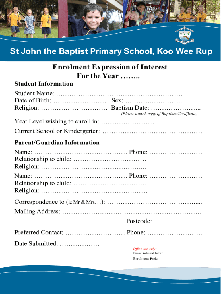 Fillable Online St John the Baptist Primary School, Koo Wee Rup Fax ...