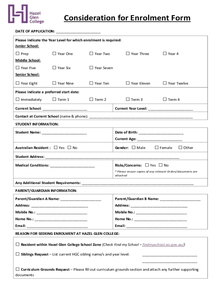 Fillable Online SHC Application for Enrolment Form - Sacred Heart ...