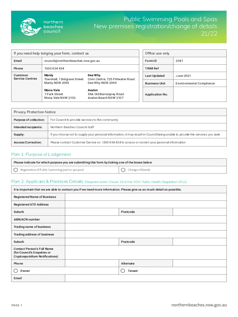 Fillable Online Application for Registration of Swimming Pool or Spa ...