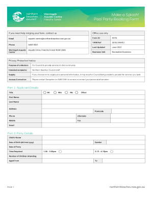 Fillable Online Make a Splash! Pool Party Booking Form Fax Email Print ...