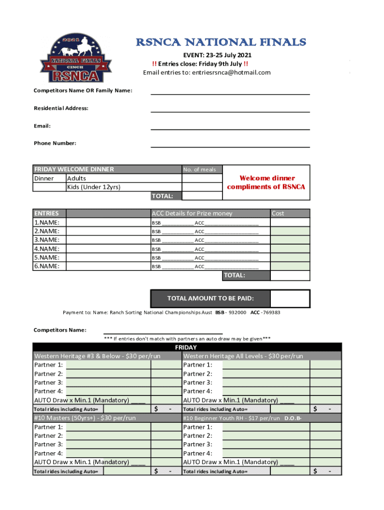 Fillable Online RSNCA NATIONAL FINALS Fax Email Print - pdfFiller