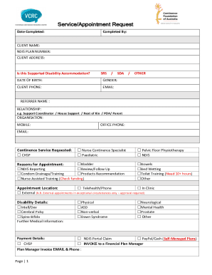 Fillable Online continencevictoria org NDIS Service Request Form Fax ...
