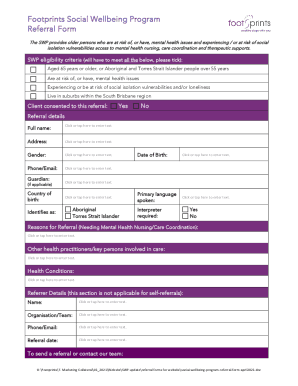 Fillable Online Social Wellbeing Program Referral Form. Social ...