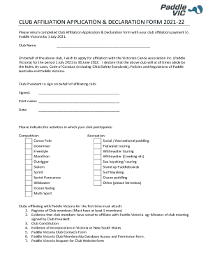 Fillable Online CLUB AFFILIATION APPLICATION & DECLARATION FORM 2020-21 ...