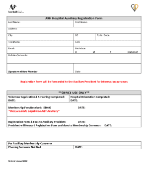 Fillable Online ARH Hospital Auxiliary Registration Form Fax Email ...