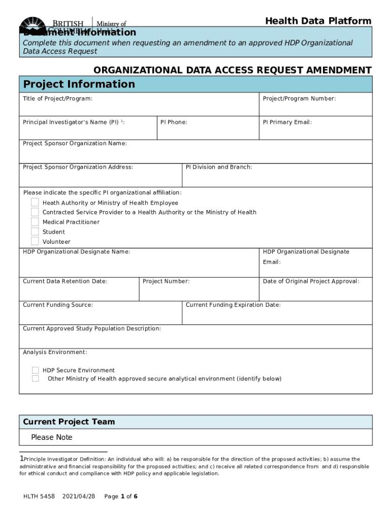 Health Data Plat Organizational Data Access Request ... Doc Template ...