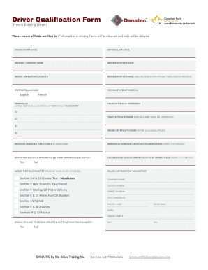 Fillable Online Driver Qualification Form - Canadian Fuels Fax Email ...