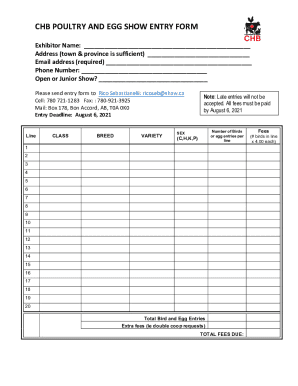 Fillable Online CHB POULTRY AND EGG SHOW ENTRY FORM Fax Email Print ...