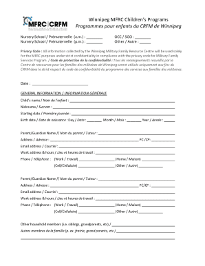 Fillable Online Winnipeg MFRC Childrens Programs Fax Email Print ...