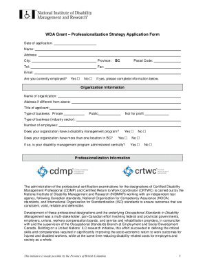 Fillable Online WDA Grant Professionalization Strategy Application Form ...