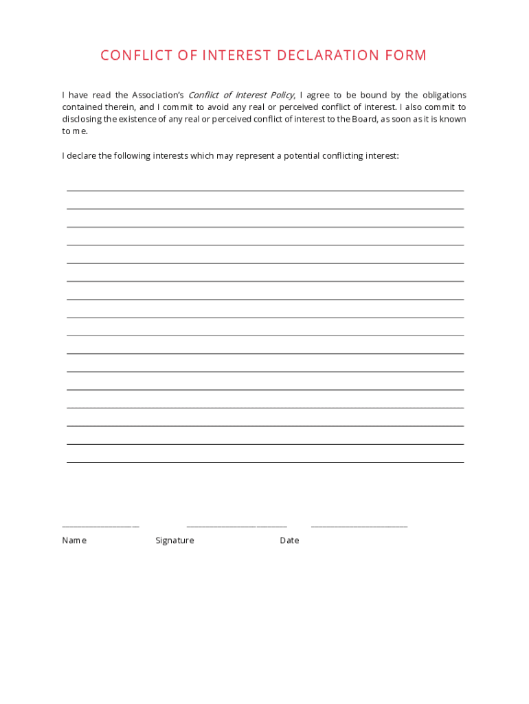 Fillable Online ANNEX 1. Conflicts of Interest Declaration form Fax ...
