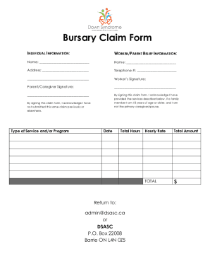 Fillable Online Bursary Claim Form - dsasc.ca Fax Email Print - pdfFiller