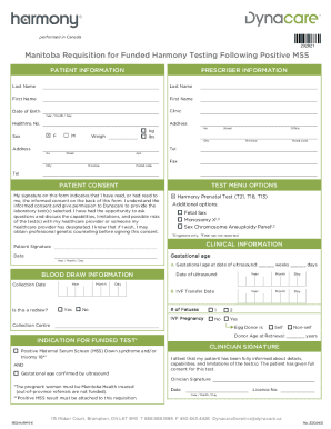 Fillable Online Manitoba Requisition for Funded Harmony ... - dynacare ...