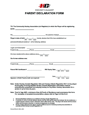 Fillable Online PARENT DECLARATION FORM - hockeycalgary.ca Fax Email ...