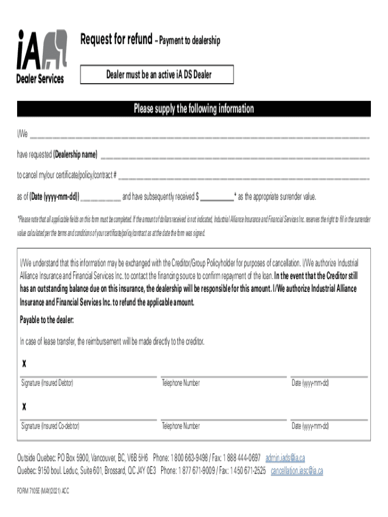 Fillable Online Request for Refund - All Products - BC AB SK MB ON QC ...