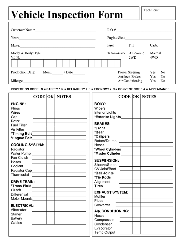 Fillable Online Road Test Vehicle Inspection Checklist For complete ...