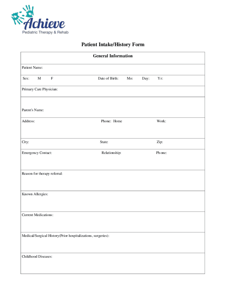 Fillable Online Patient Intake/History Form Fax Email Print - pdfFiller