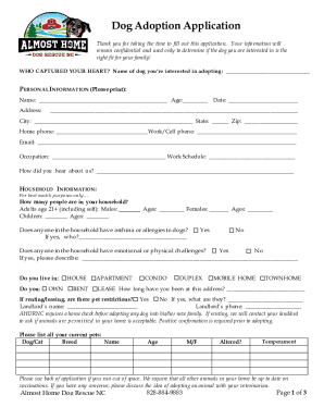 Fillable Online Dog Foster Care Application - Animals for Adoption Fax ...