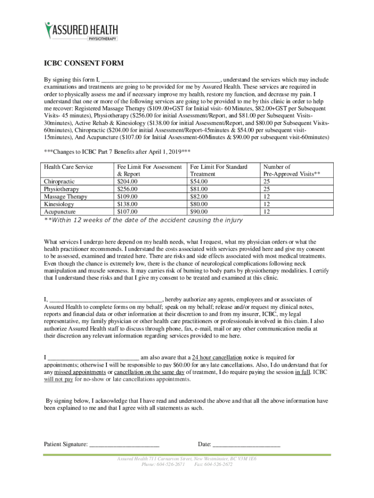 Fillable Online ICBC CONSENT FORM - Assured Health Group Fax Email ...