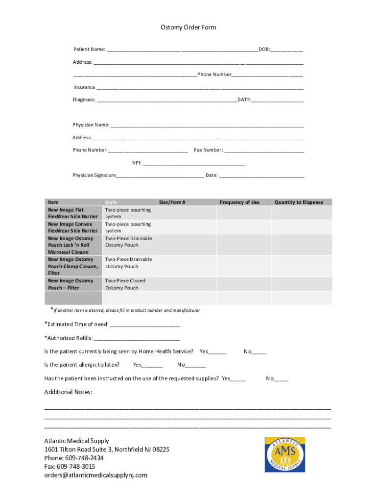 Fillable Online Ostomy Order Form - atlanticmedicalsupplynj.com Fax ...