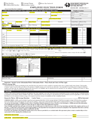Fillable Online EMPLOYEE ELECTION FORM - - - Group Benefit Services ...