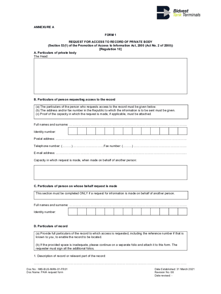 Fillable Online IMS-BUS-MAN-01-FR01 PAIA request form Fax Email Print - pdfFiller