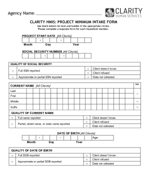 Fillable Online CLARITY HMIS: MINIMUM PROJECT EXIT FORM Fax Email Print - pdfFiller