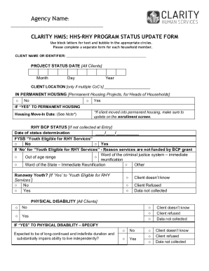 Fillable Online CLARITY HMIS: KC- HHS-RHY PROGRAM STATUS UPDATE FORM ...