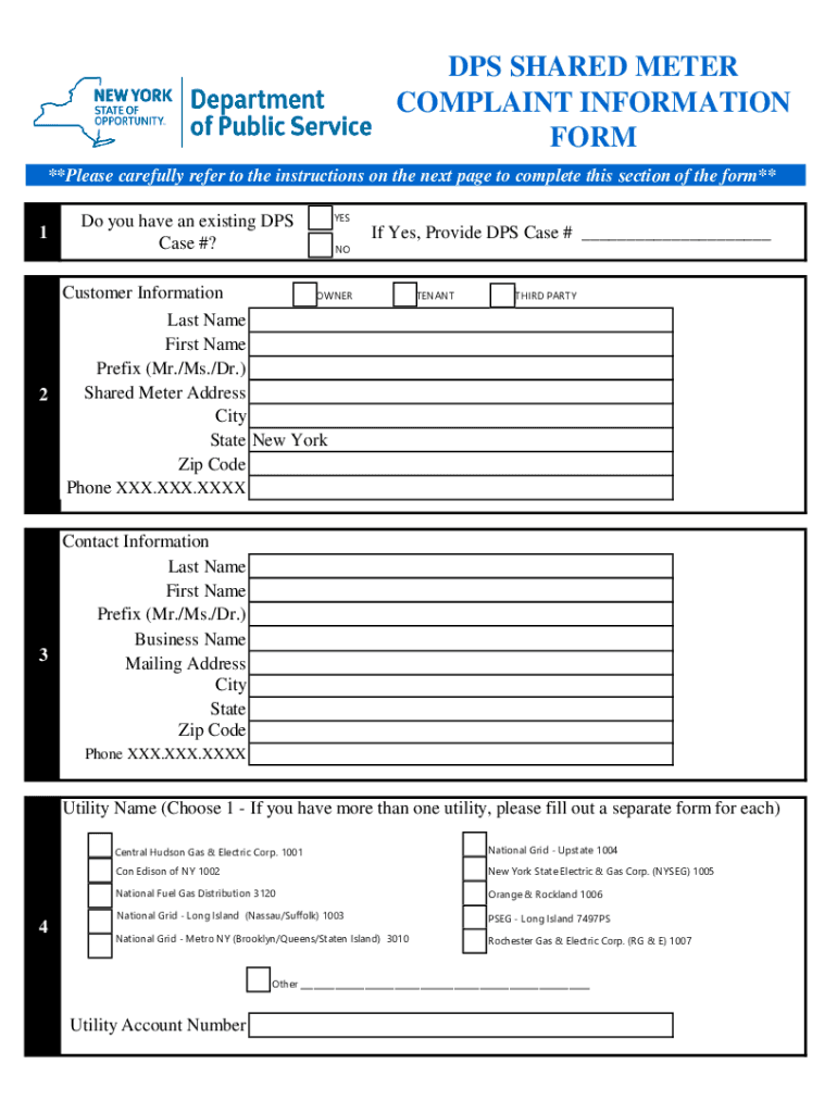Fillable Online www3 dps ny File a Shared Meter ComplaintNew York State ...
