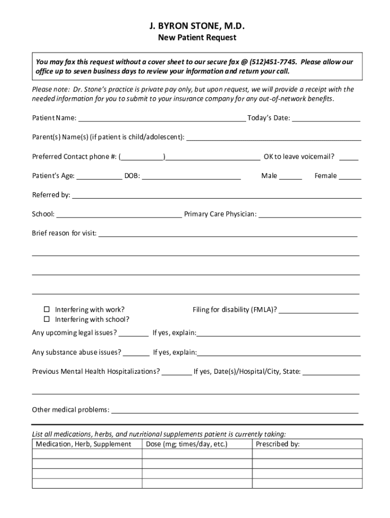 Fillable Online New Patient Request Form (fax).docx Fax Email Print ...