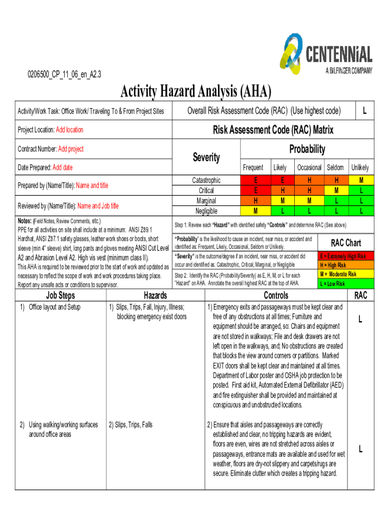 Fillable Online 0206500 CP 11 06 en A2.3 Activity Hazard Analysis (AHA) Fax Email Print - pdfFiller