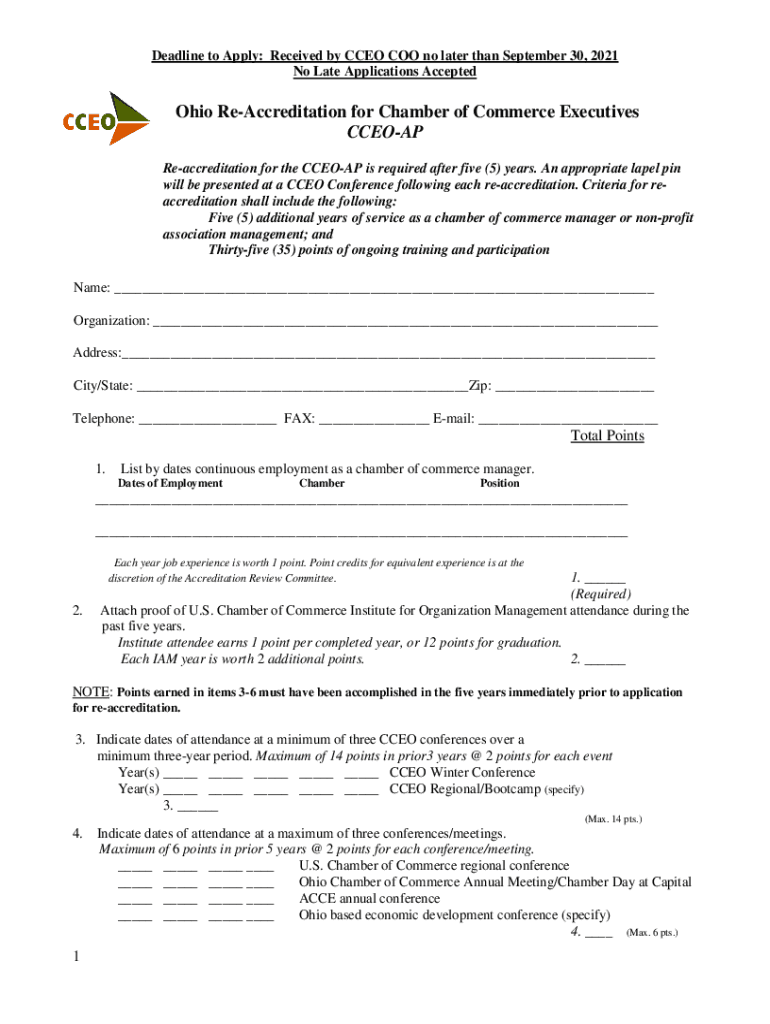 Fillable Online Deadline to Apply: Received by CCEO COO no later than ...