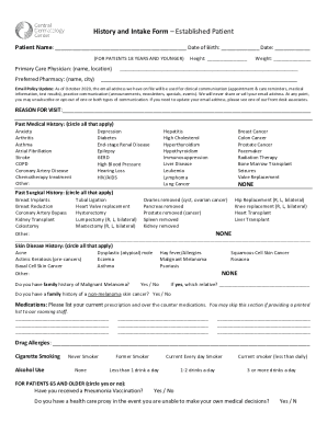 Fillable Online History and Intake Form Established Patient Fax Email ...