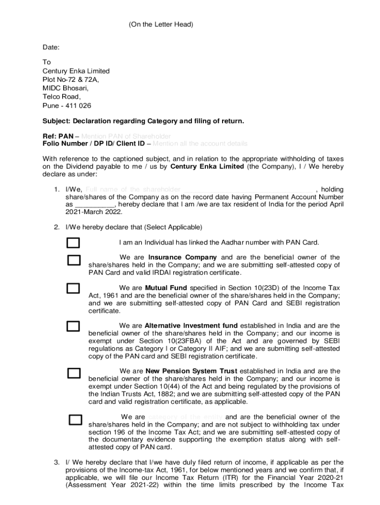 Fillable Online Declaration of a Corporation/Entity on Tax Residency ...