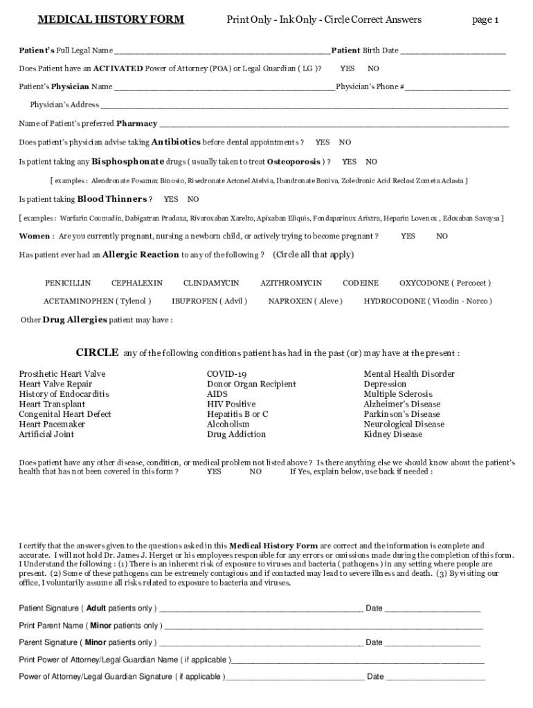 Fillable Online General Medical History Forms (100% Free) - Word ...